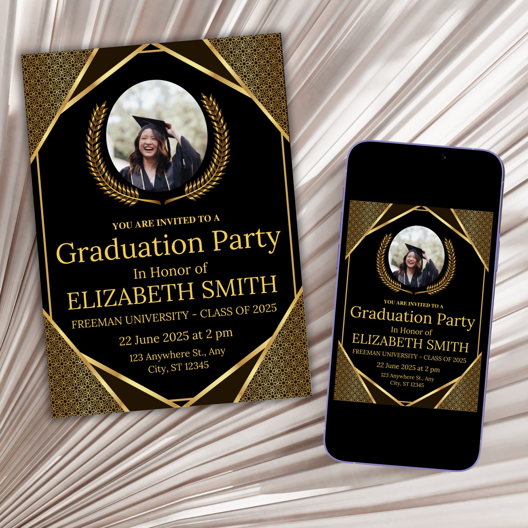 Editable Elegant Graduation Party Invitation Canva Template, Grad Party ...