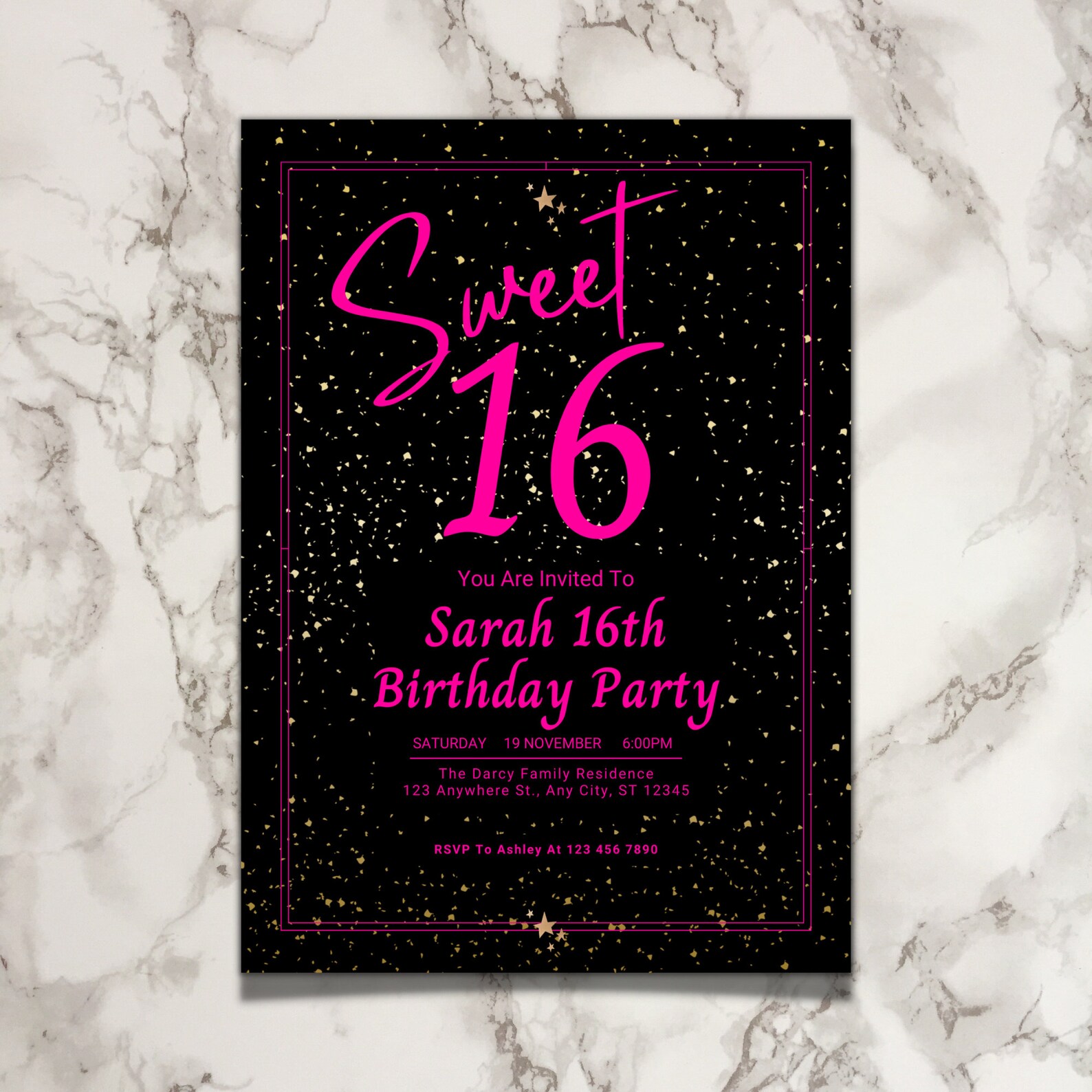 Editable Sweet 16 Birthday Party Invitation Canva Template, Digital ...