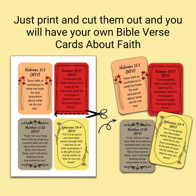 Printable Bible Verse Cards About Faith, Bible Study Tools, Memory ...