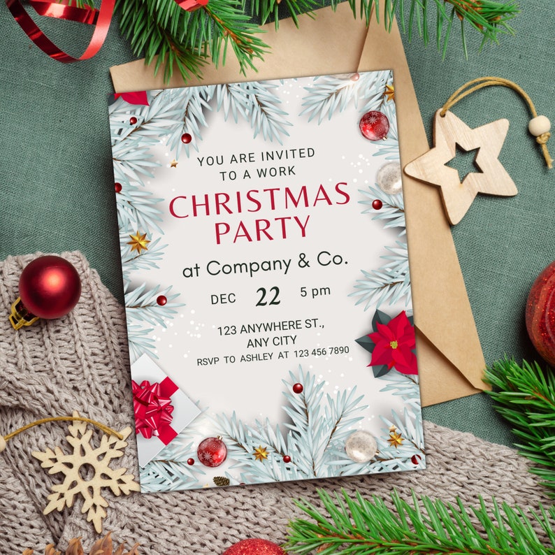 Work Christmas Party Invitation Template: Editable Holiday Evite (canva ...