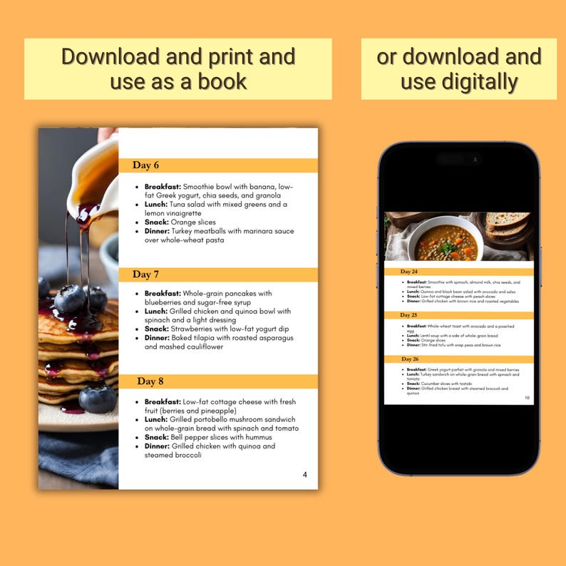 Printable 30-day Low-fat Meal Plan & Grocery List, Digital Healthy Meal ...