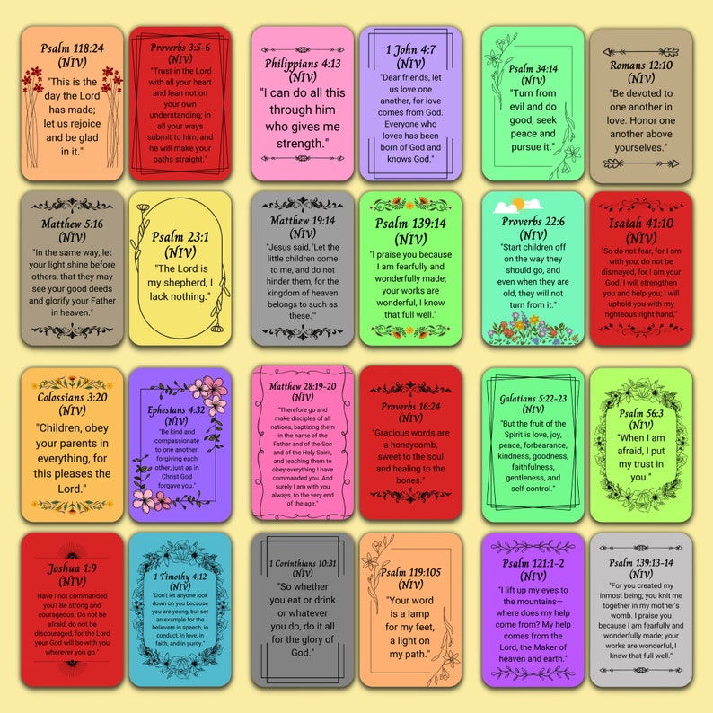 Printable Bible Verse Cards for Kids, Bible Study Tools, Memory Verse ...