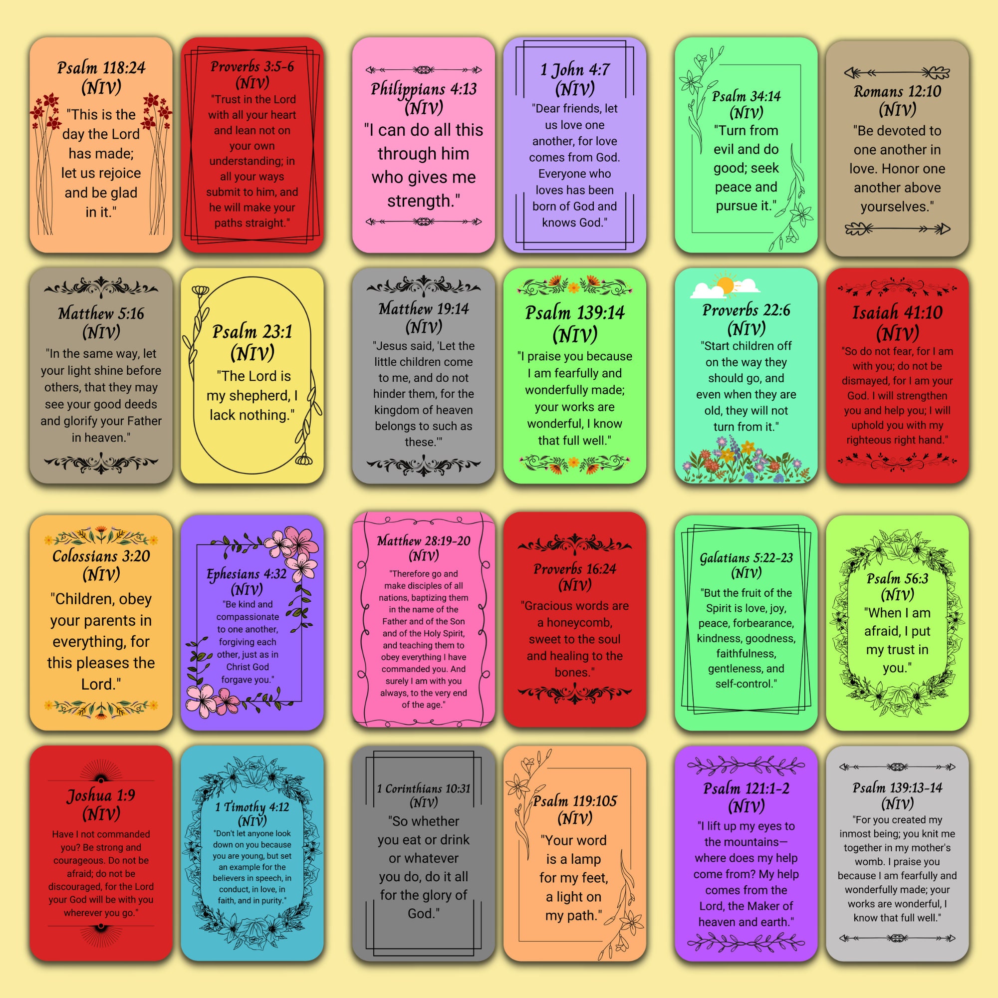 Printable Bible Verse Cards for Kids, Bible Study Tools, Memory Verse ...