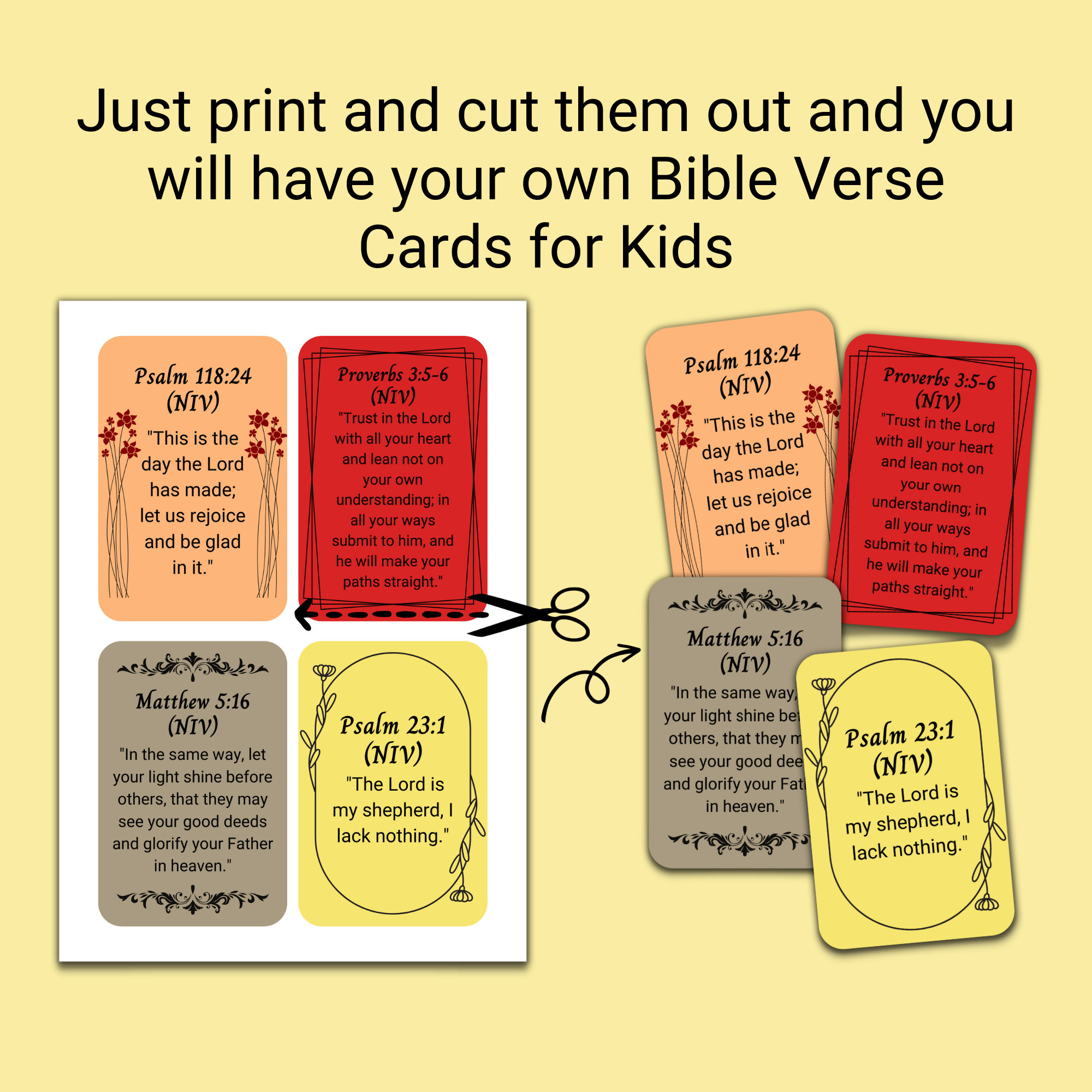 Printable Bible Verse Cards for Kids, Bible Study Tools, Memory Verse ...