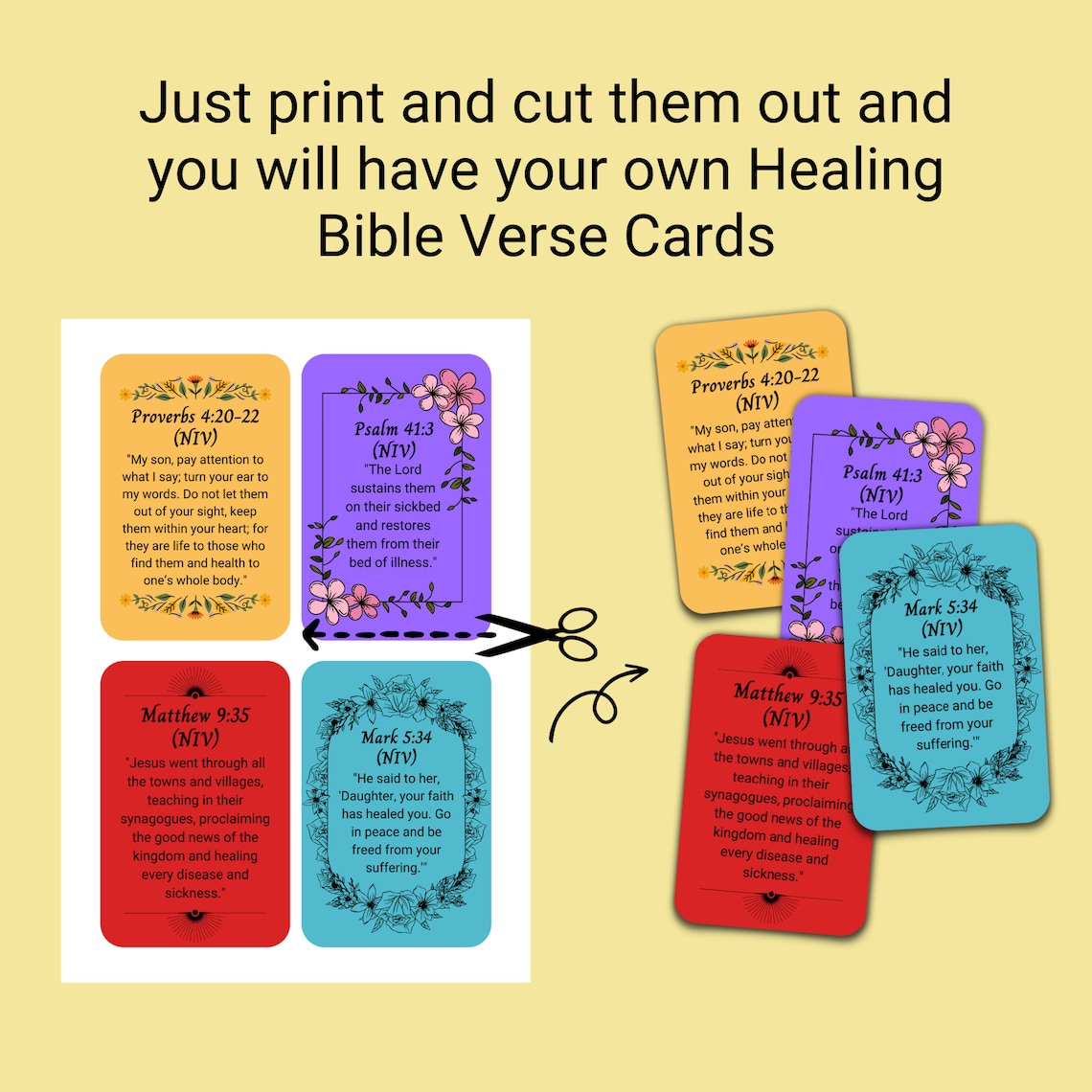 Printable Healing Bible Verse Cards, Bible Study Tools, Memory Verse ...