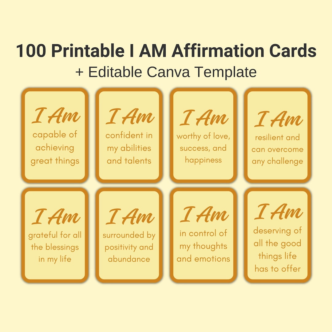 100 Printable Positive I AM Affirmation Cards, Positive Quotes, Daily ...