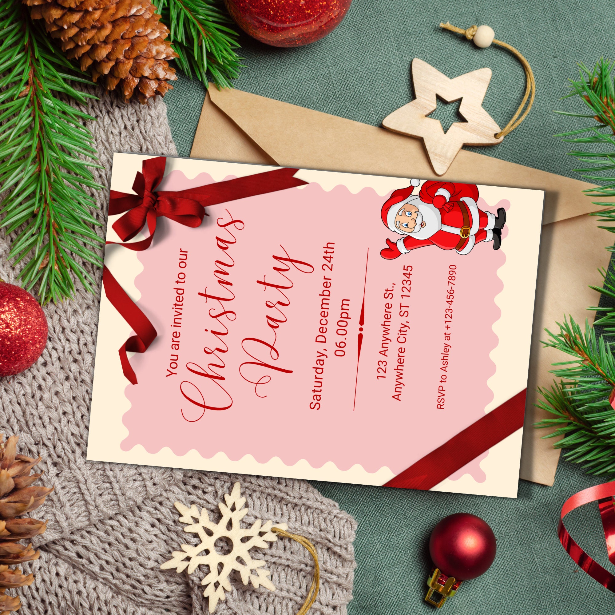 Christmas Party Invitation Canva Template, Printable Christmas Evite ...