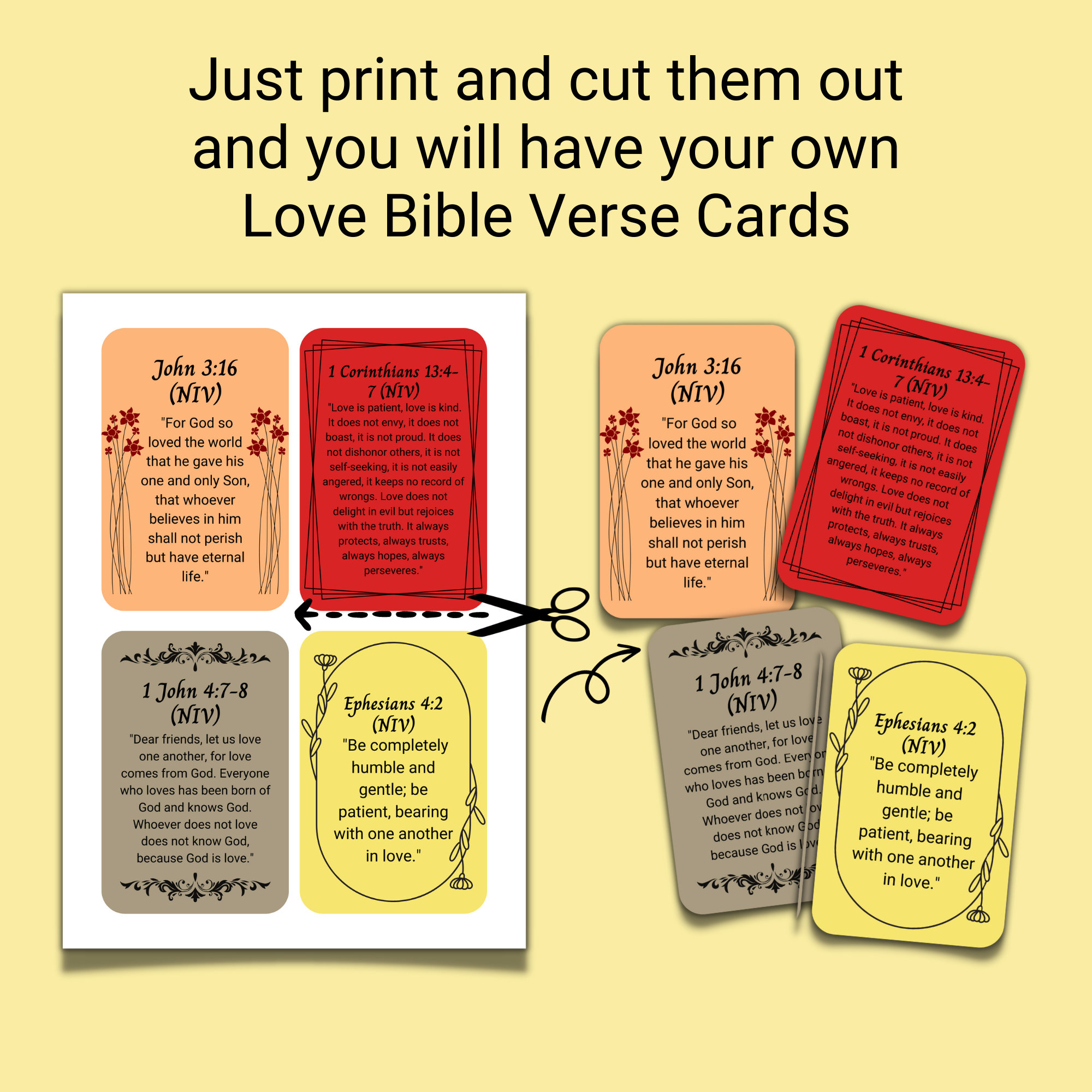 Printable Love Bible Verse Cards, Bible Study Tools, Memory Verse Flash ...