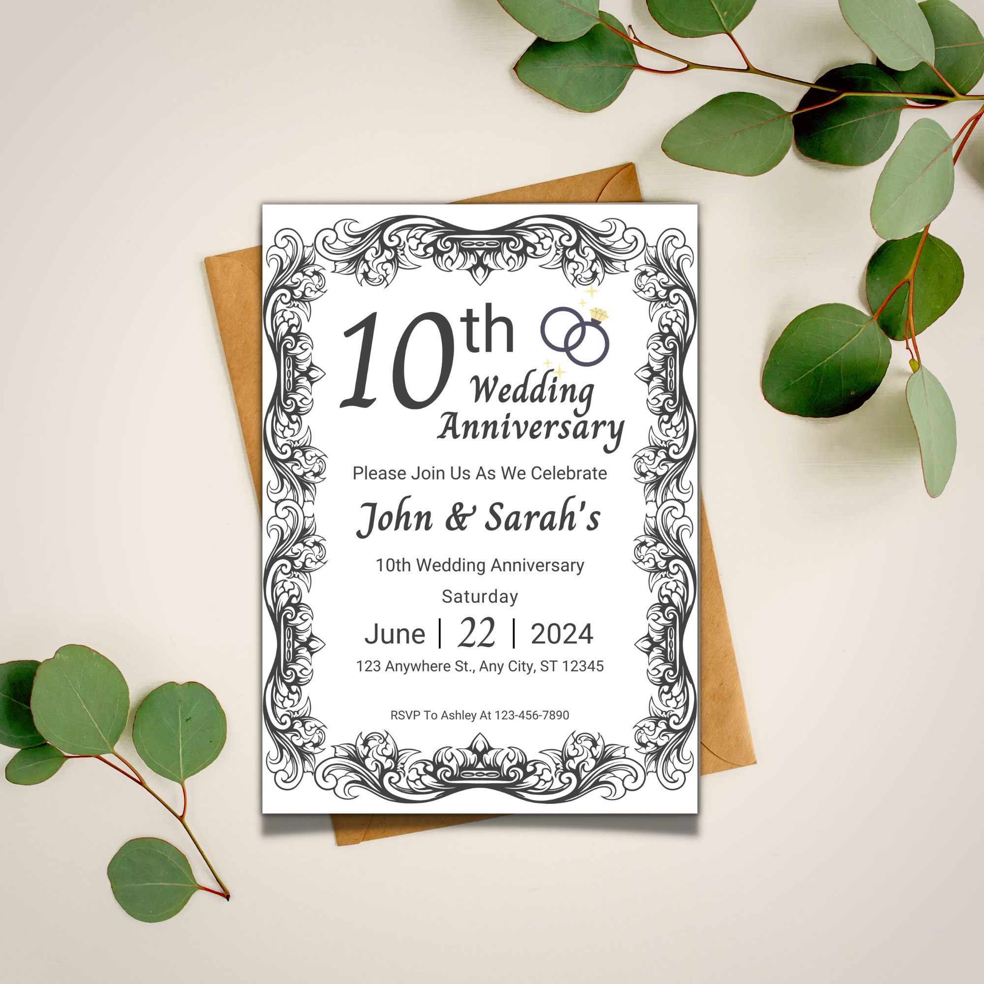 10th Wedding Anniversary Invitation Canva Template, Printable Vow ...