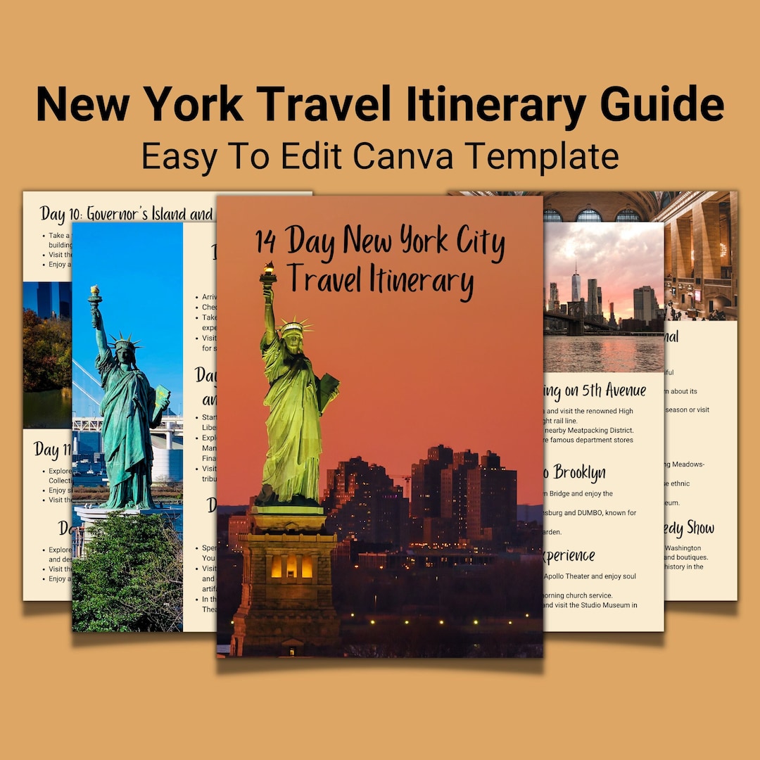New York Travel Itinerary, Travel Planner Canva Template, Travel Gift ...