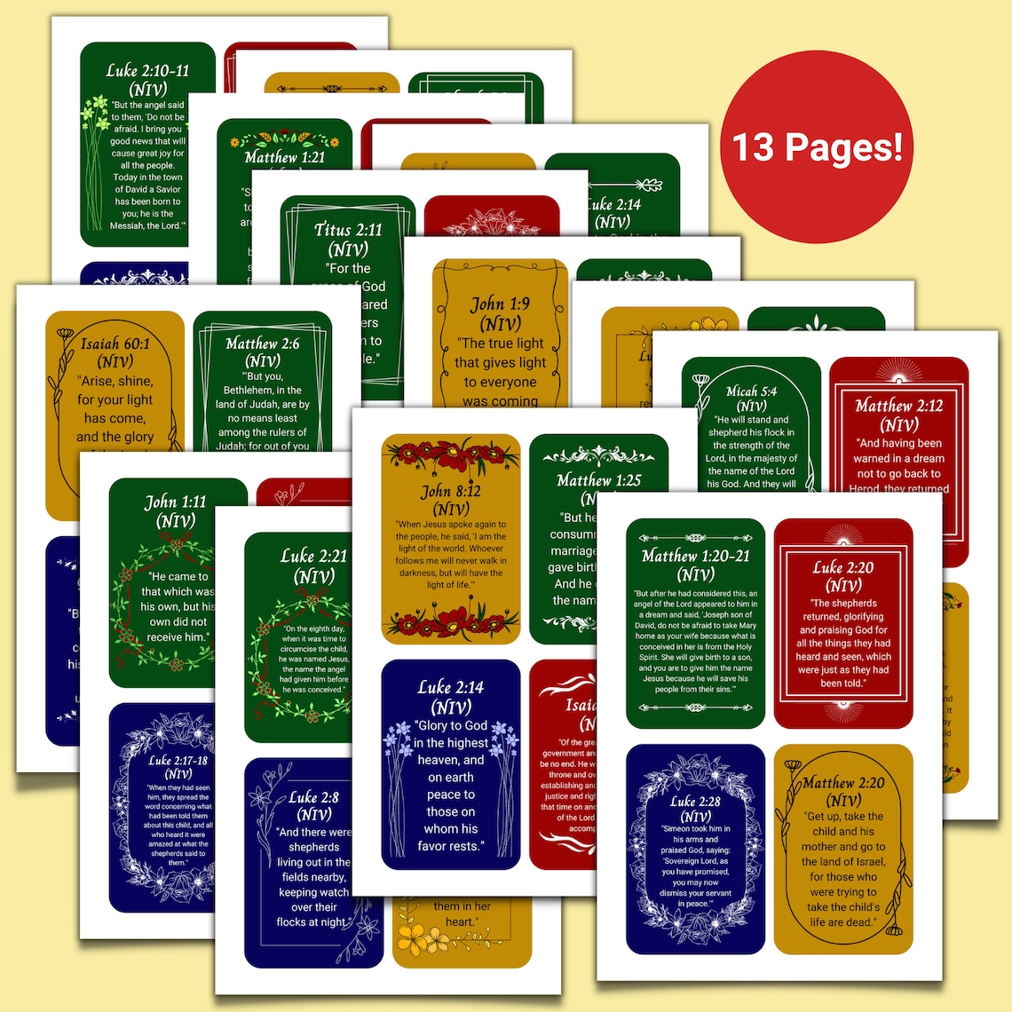 Printable Christmas Bible Verse Cards, Bible Study Tools, Memory Verse ...