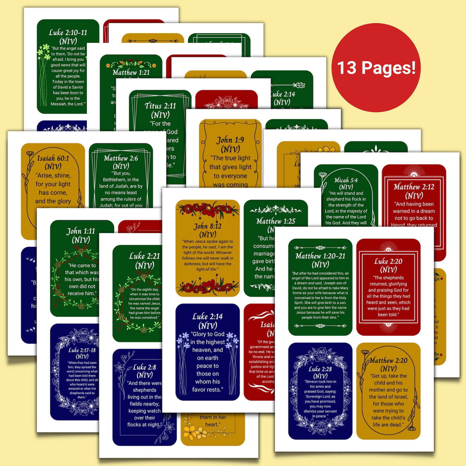 Printable Christmas Bible Verse Cards, Bible Study Tools, Memory Verse ...