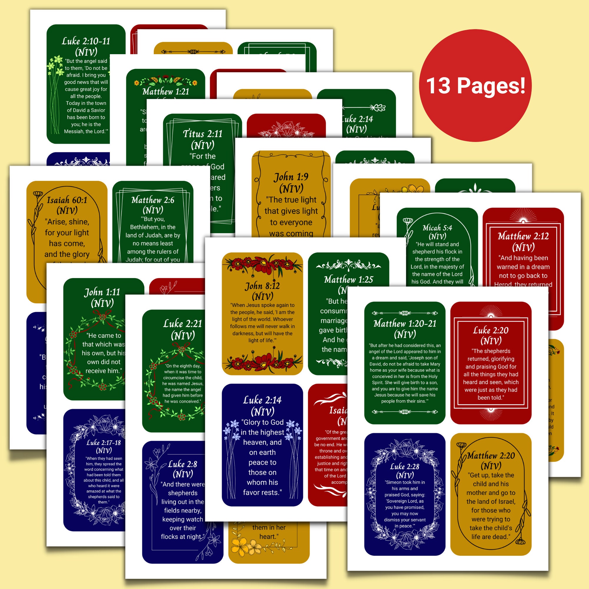 Printable Christmas Bible Verse Cards, Bible Study Tools, Memory Verse ...