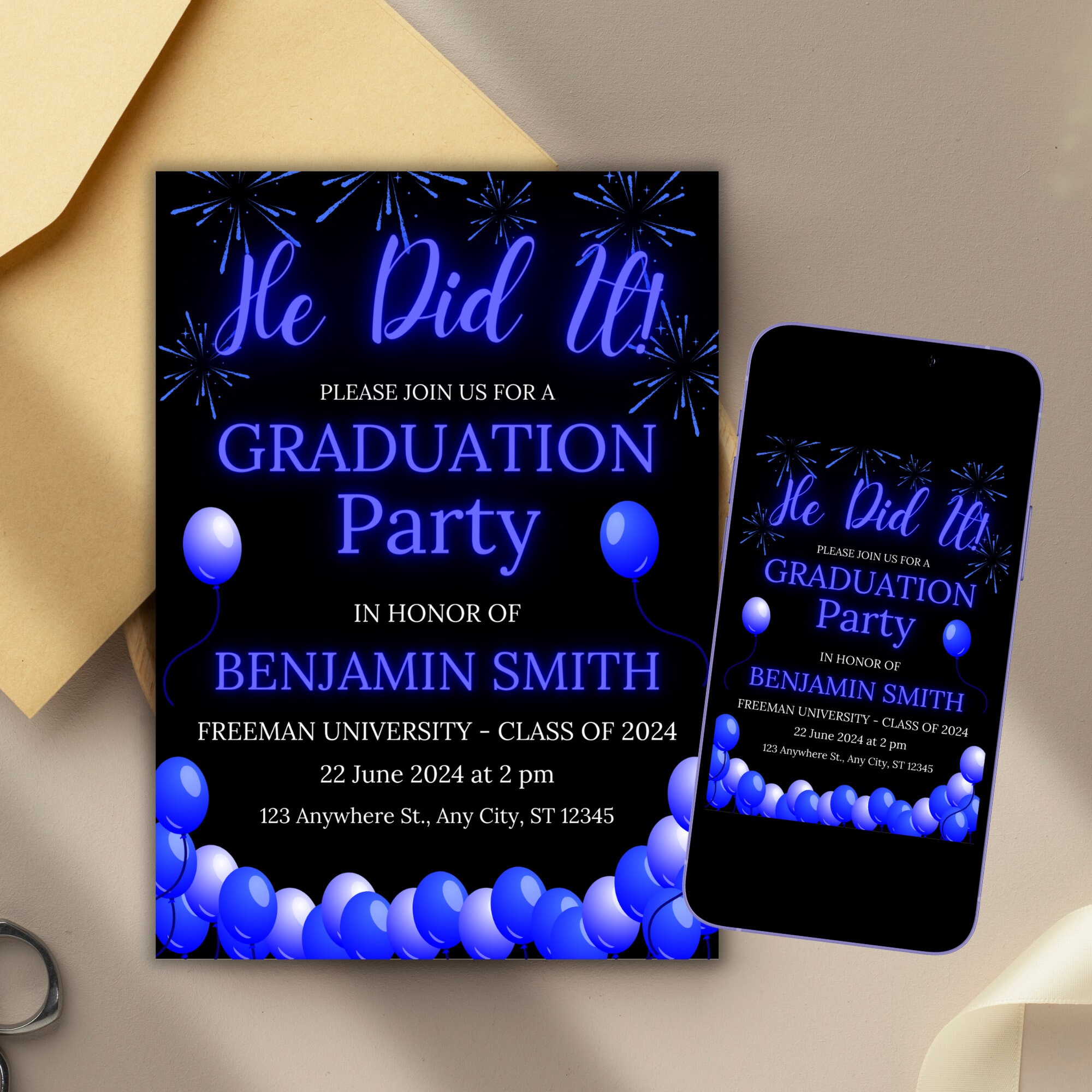 Editable Graduation Ceremony Invitation Canva Template, Grad Party ...