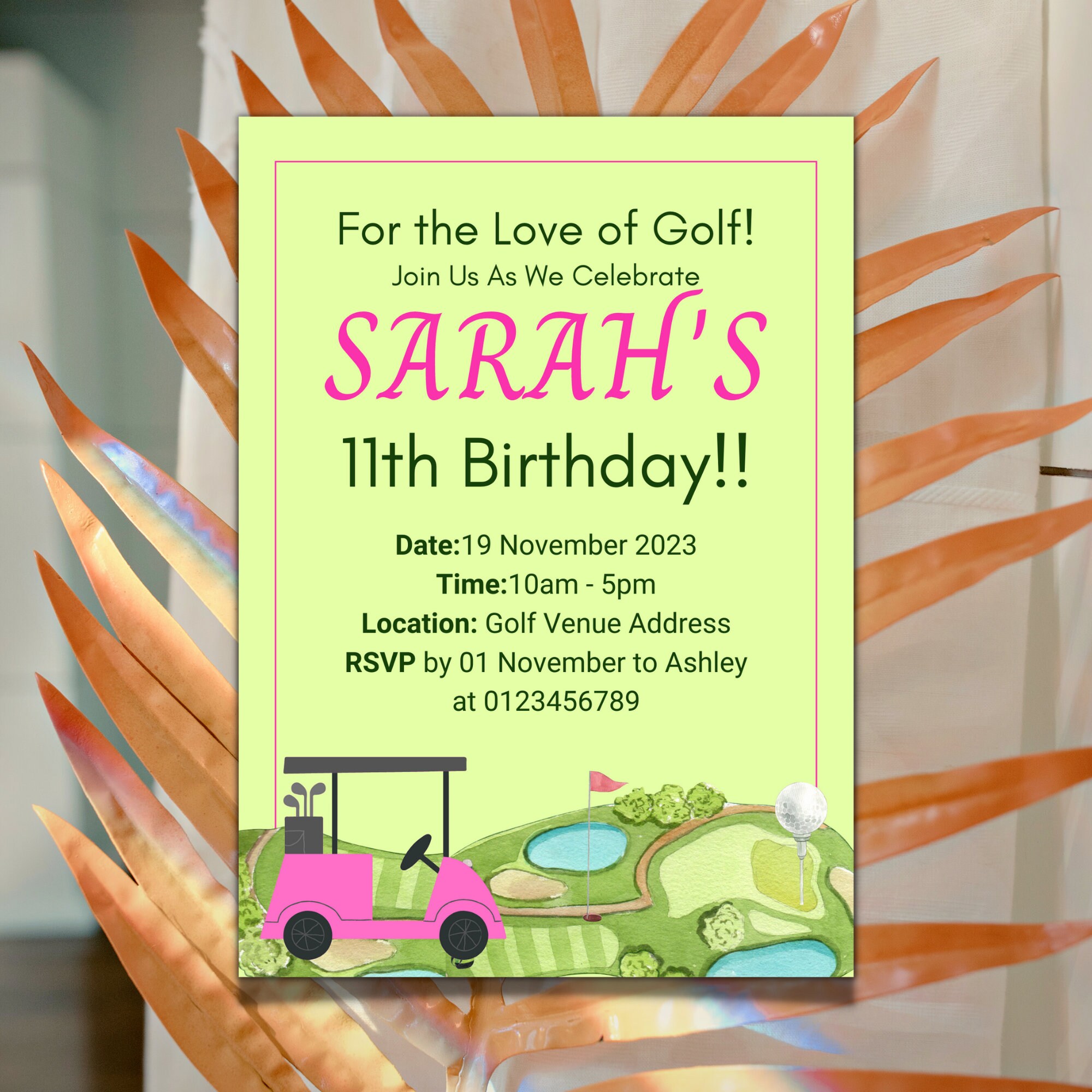 Golf Birthday Party Invitation for Girls Editable Canva - Etsy