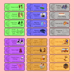 100 Printable Date Ideas Cards, Couple Love Coupons, Date Night Cards ...