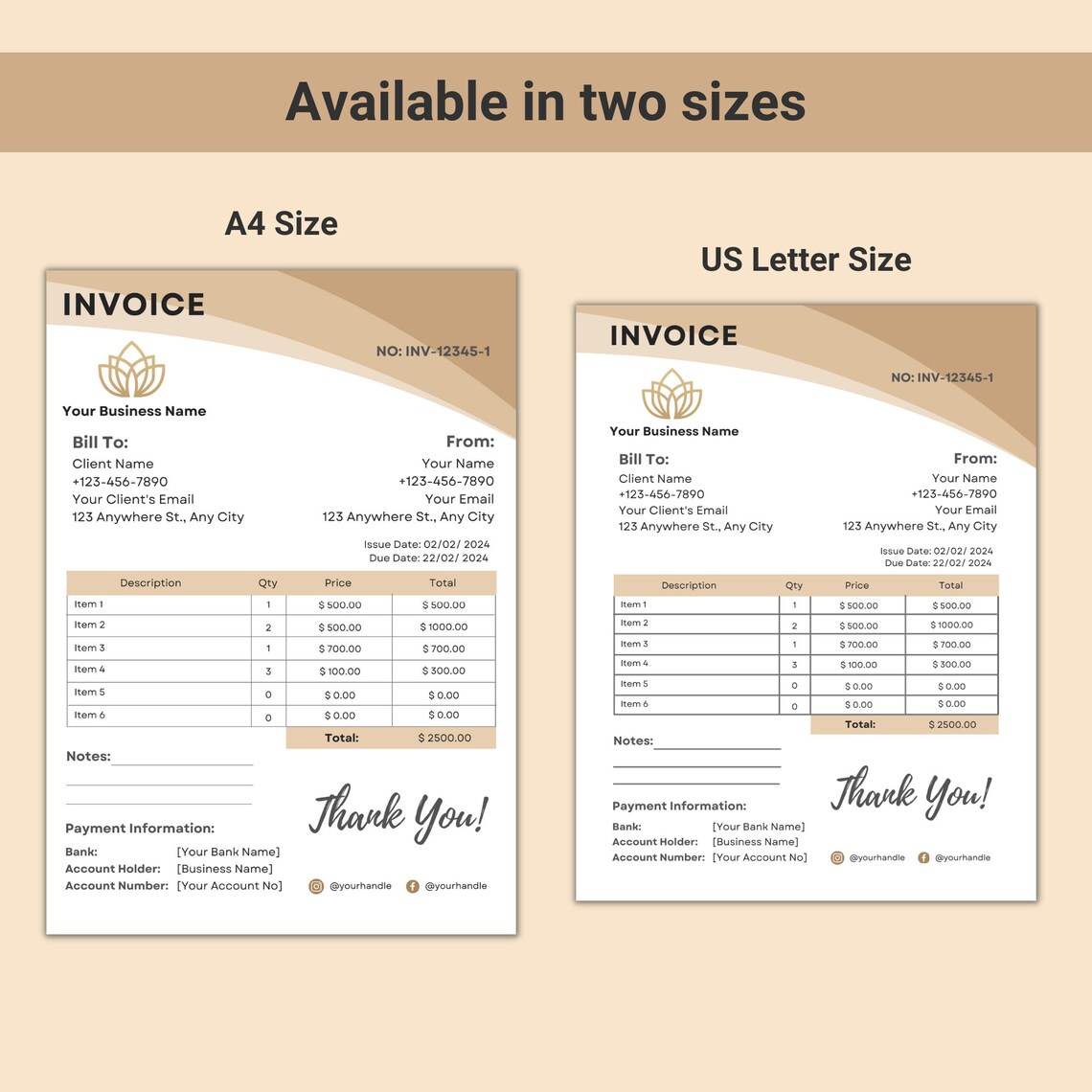 Professional Invoice Template, Printable Small Business Invoice, Custom ...