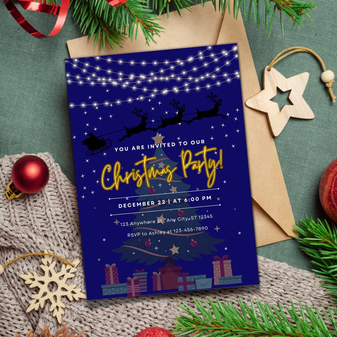 Christmas Party Invitation Canva Template, Printable Christmas Evite ...