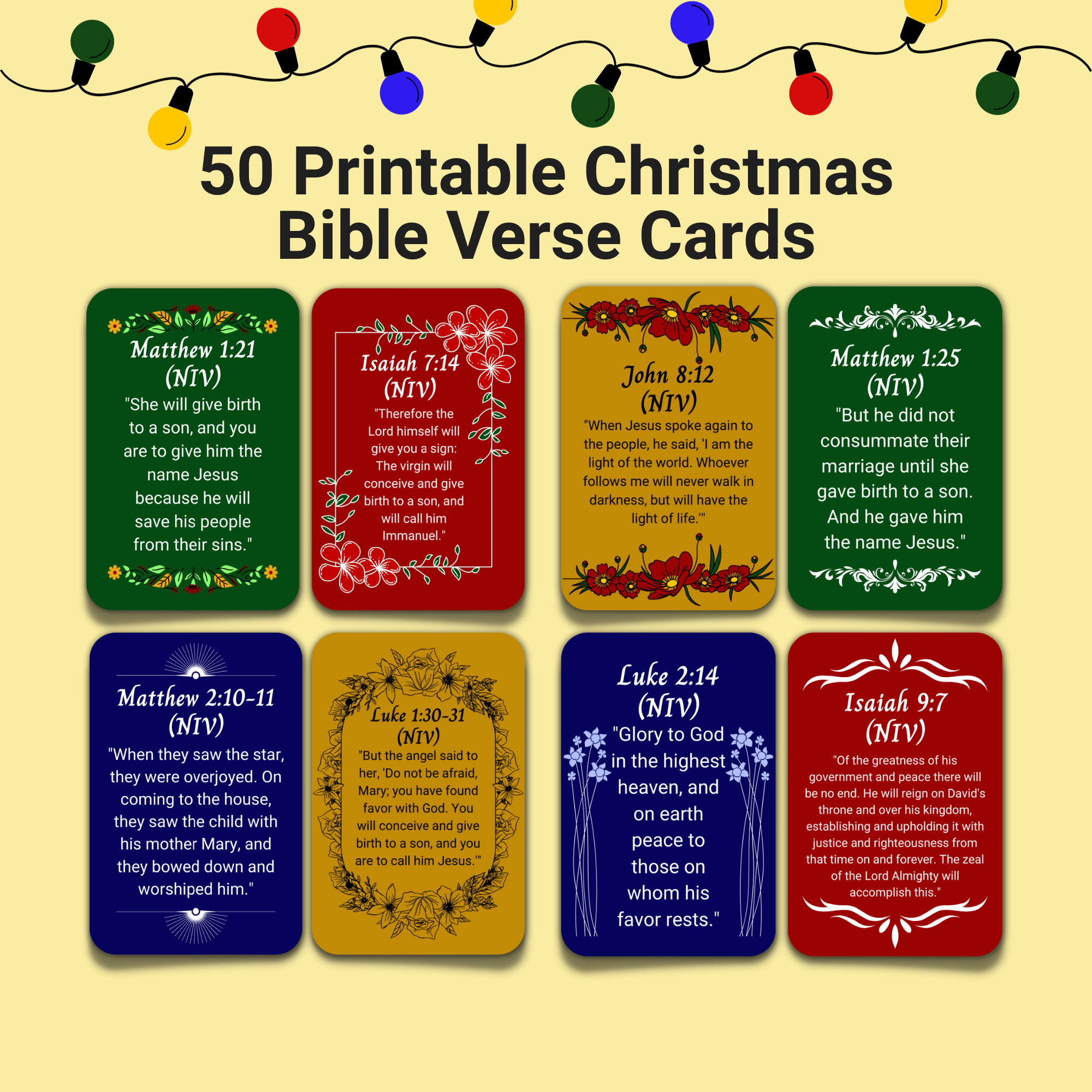 Printable Christmas Bible Verse Cards, Bible Study Tools, Memory Verse ...