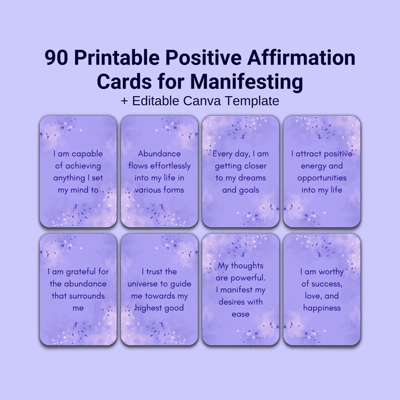 90 Printable Positive Affirmation Cards for Manifesting, Positive ...