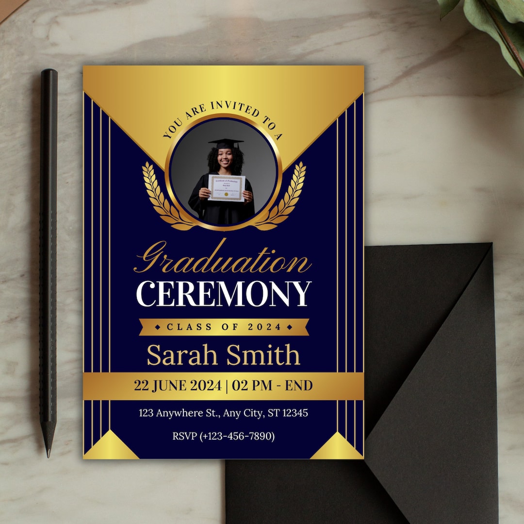 Editable Graduation Ceremony Invitation Canva Template, Grad Party ...
