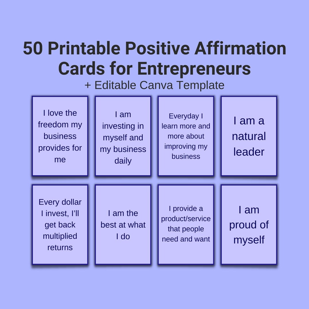 50 Printable Positive Affirmation Cards for Entrepreneurs, Self ...