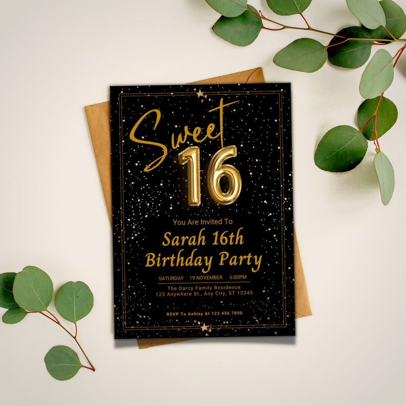 Editable Sweet 16 Birthday Party Invitation Canva Template, Digital ...