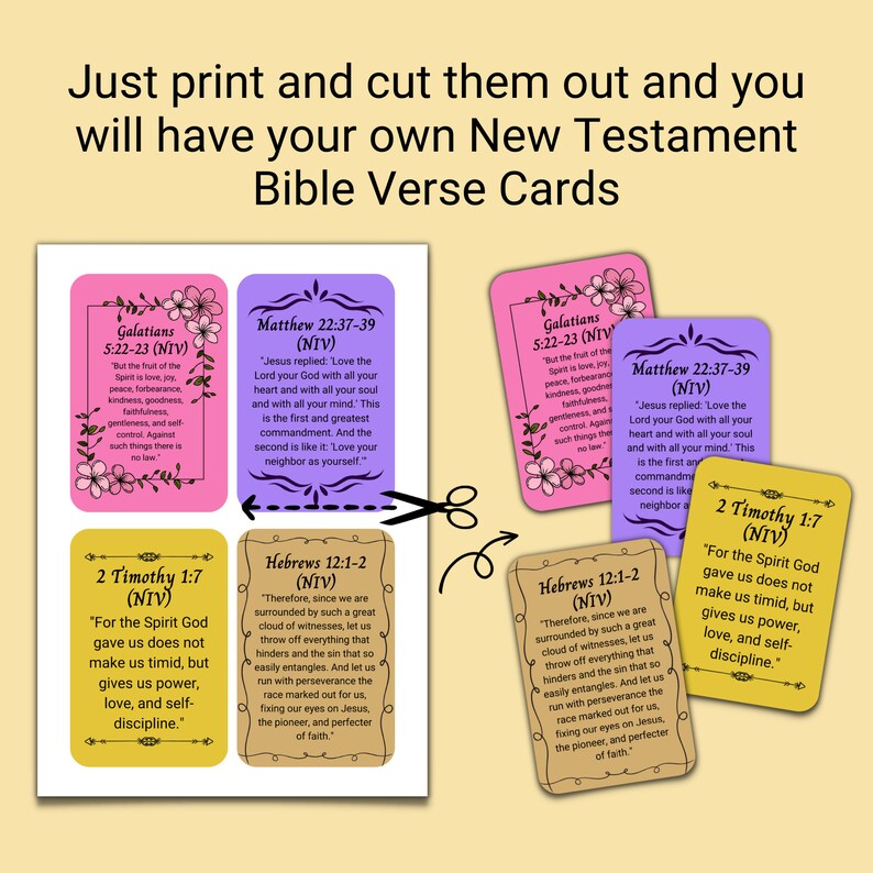 50 Printable New Testament Bible Verse Cards, Bible Study Tools, Memory ...