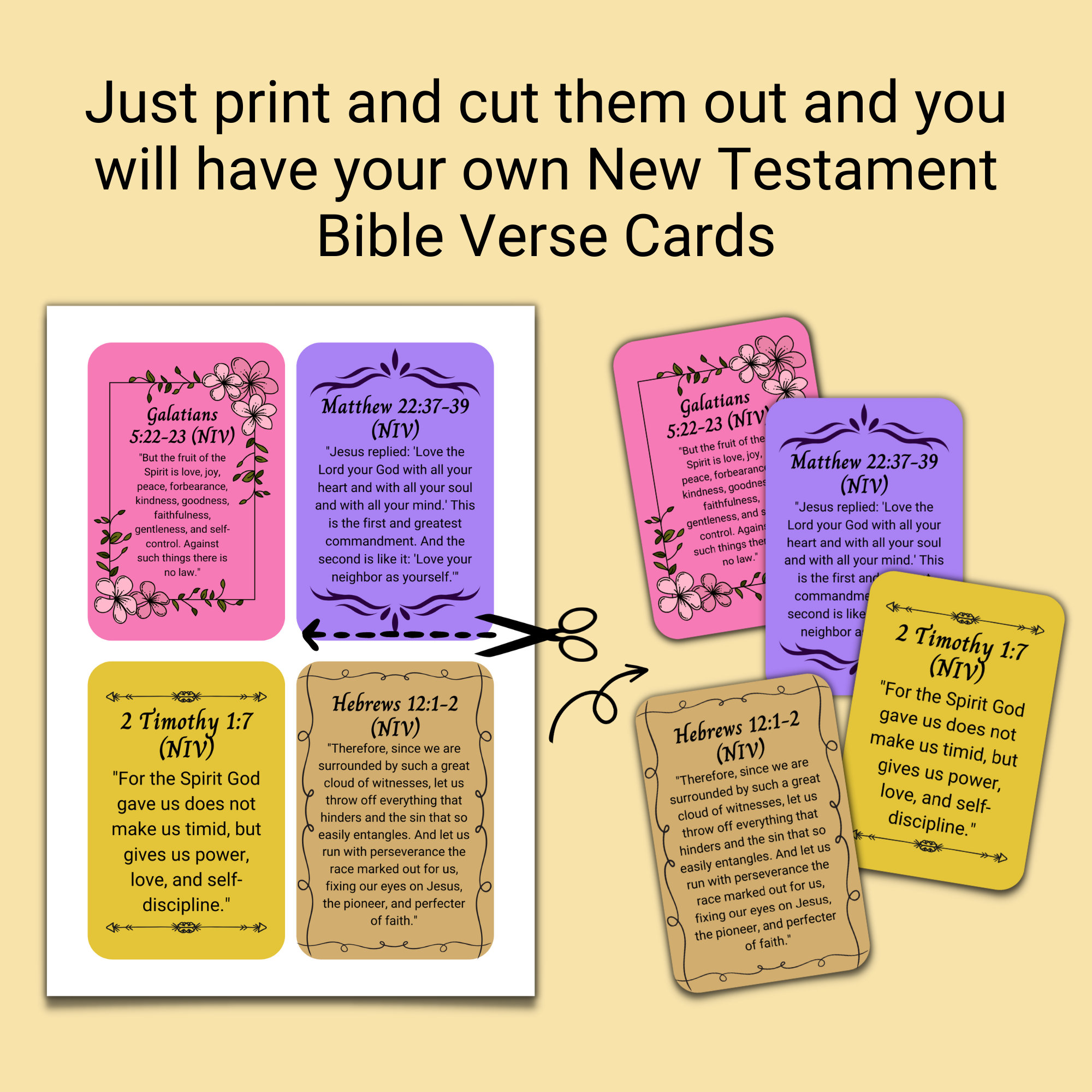 50 Printable New Testament Bible Verse Cards, Bible Study Tools, Memory ...
