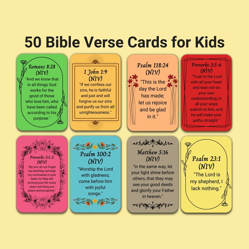 Printable Bible Verse Cards for Kids, Bible Study Tools, Memory Verse ...