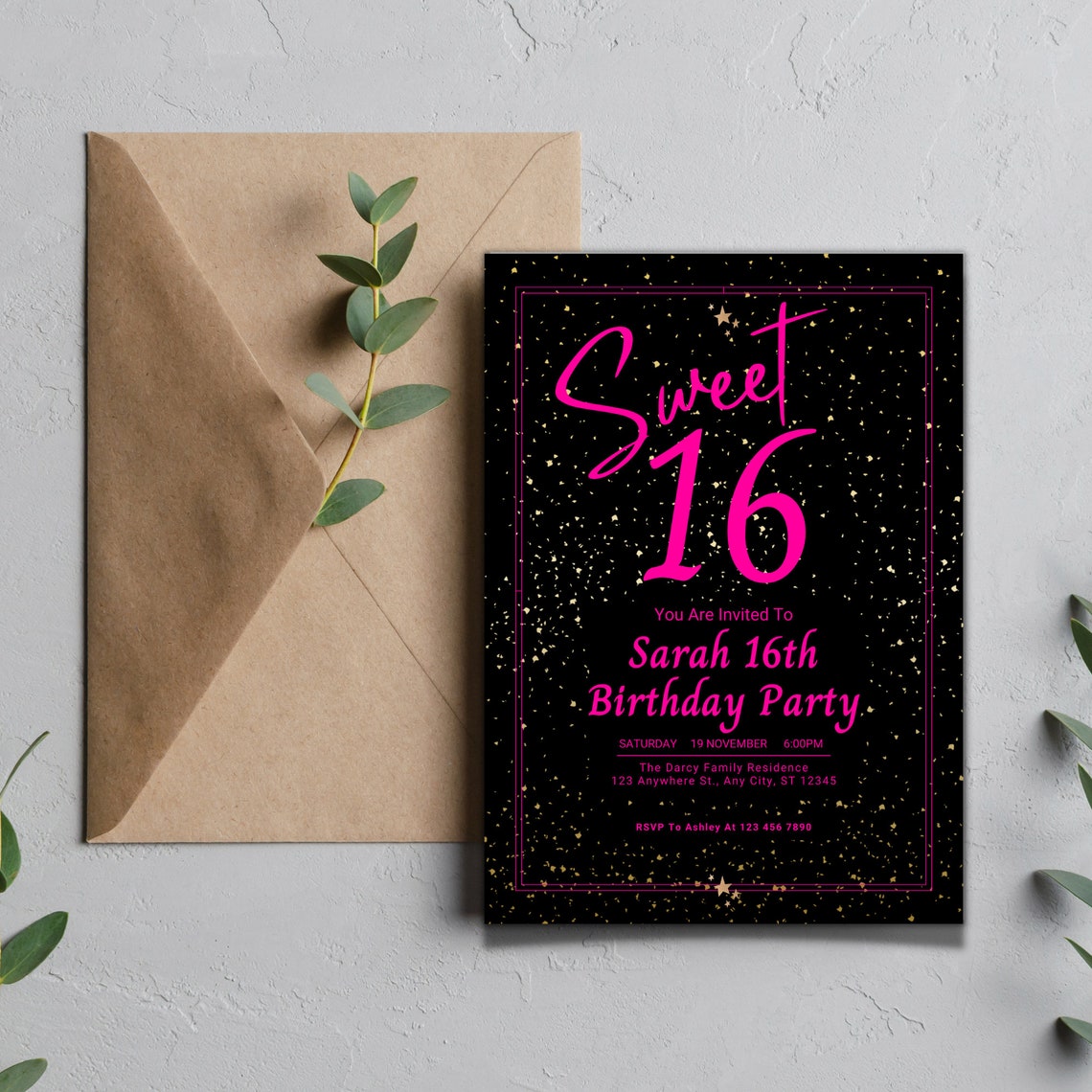 Editable Sweet 16 Birthday Party Invitation Canva Template, Digital ...