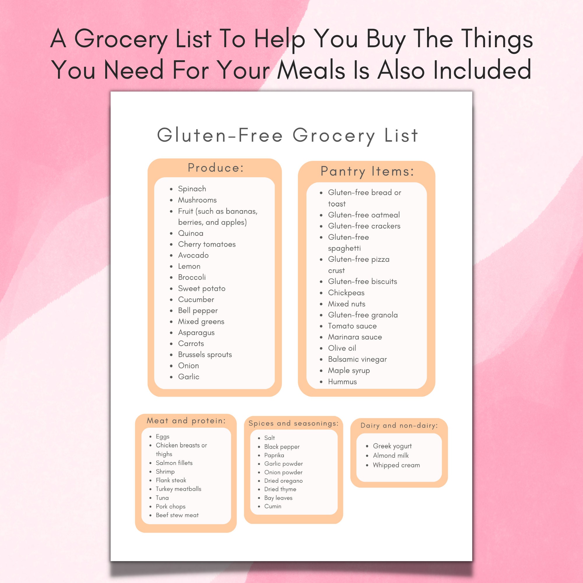 Weekly Gluten Free Meal Plan & Grocery List Printable, Shopping List ...