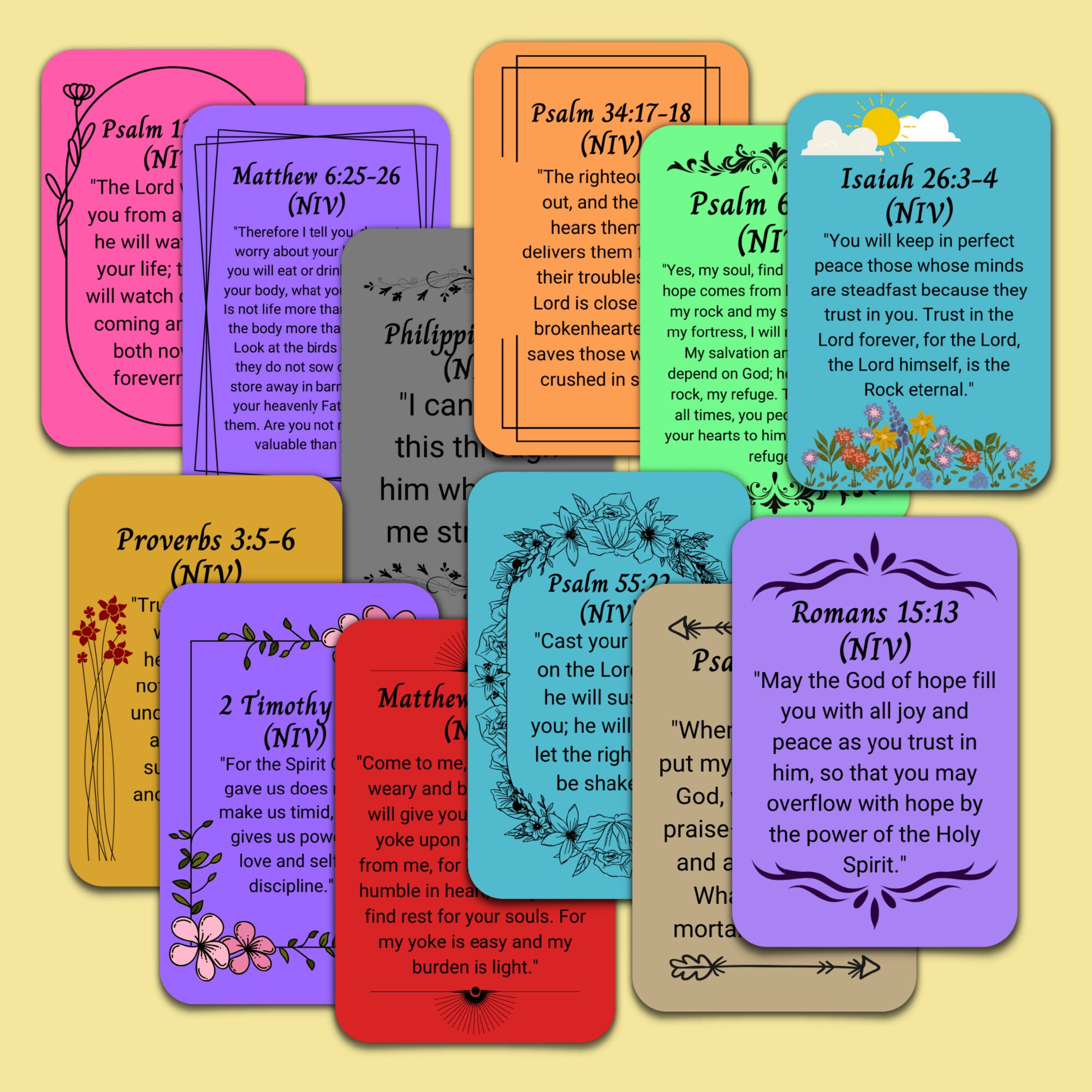 Printable Anxiety Bible Verse Cards, Bible Study Tools, Memory Verse ...