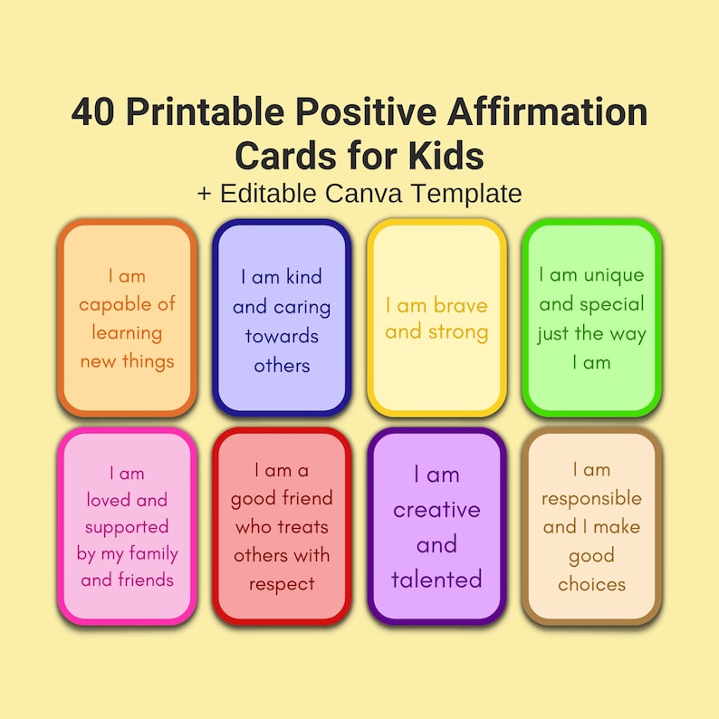 40 Printable Positive Affirmation Cards for Kids, Positive Quotes ...