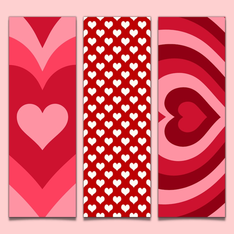 Printable Hearts Bookmark Set, Cute Bookish Bookmarks, Gift for Book ...