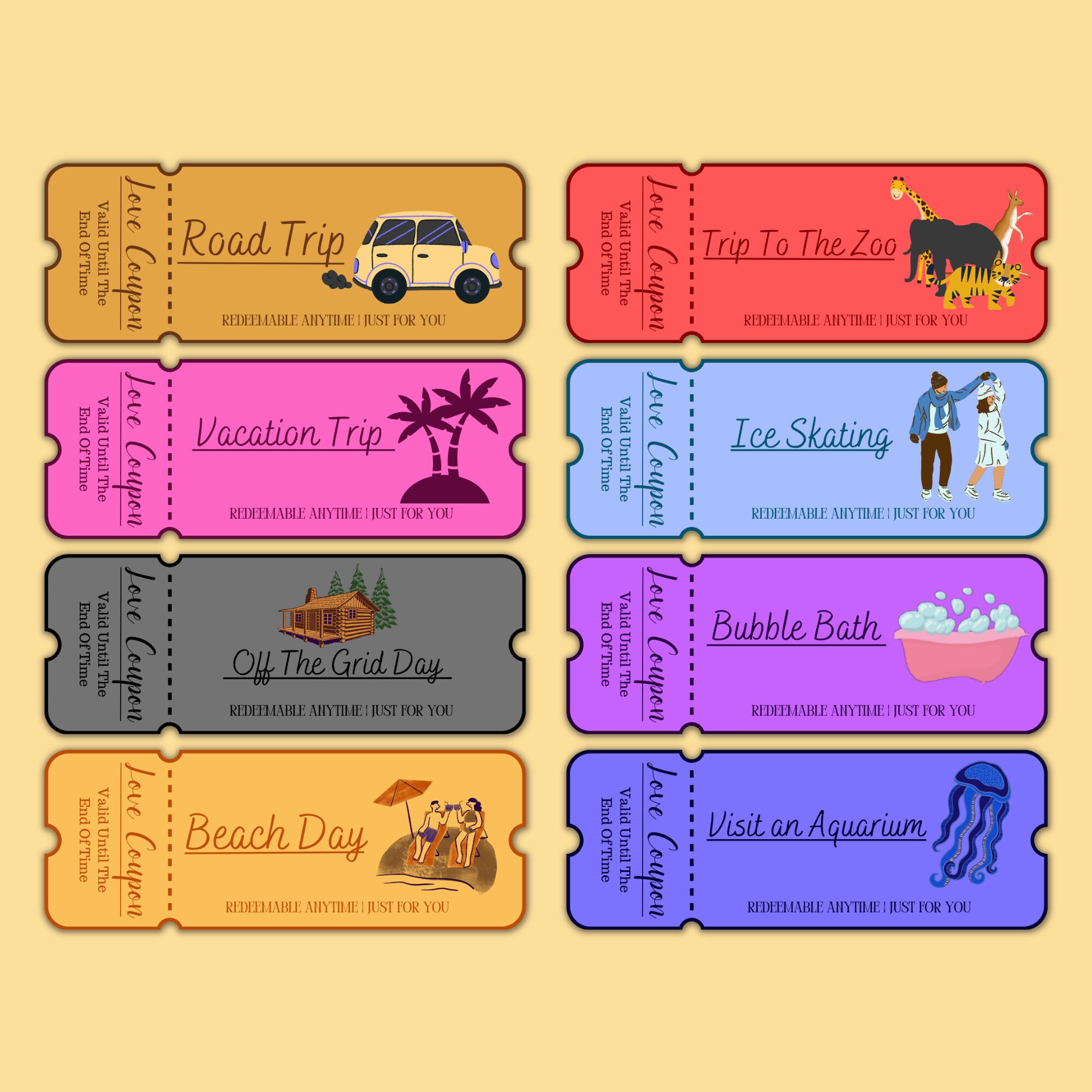 60 Printable Quality Time Love Coupons for Him and Her, Couple Coupons ...