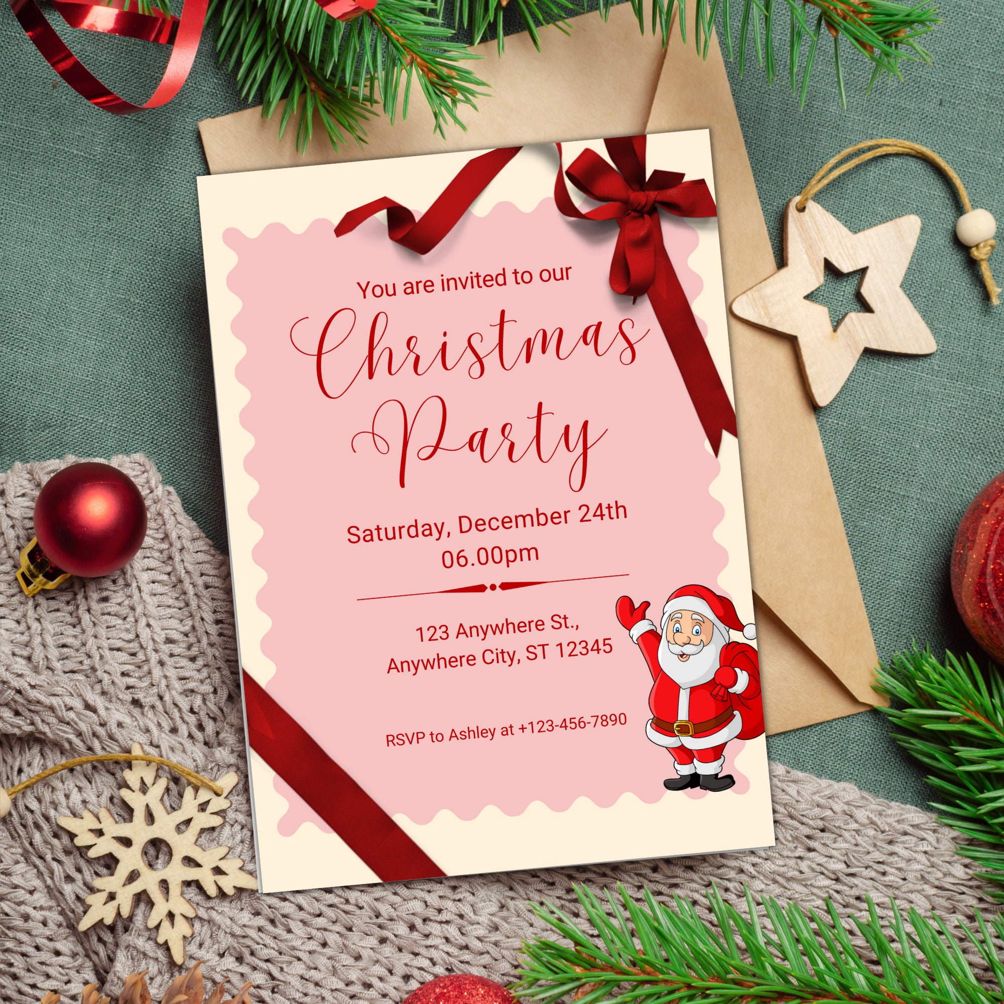 Christmas Party Invitation Canva Template, Printable Christmas Evite ...
