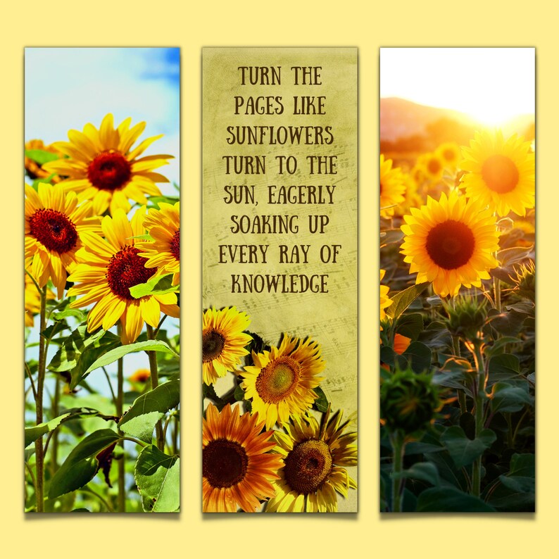 Printable Sunflower Bookmarks, Floral Bookish Bookmarks, Gift for Book ...