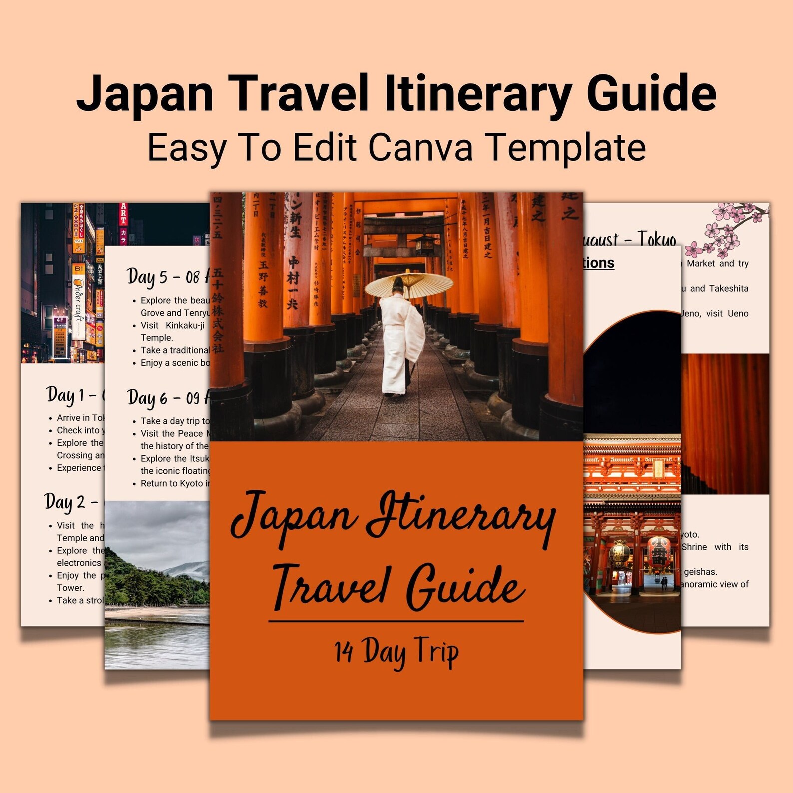 Japan Travel Itinerary, Travel Planner Canva Template, Travel Gift ...