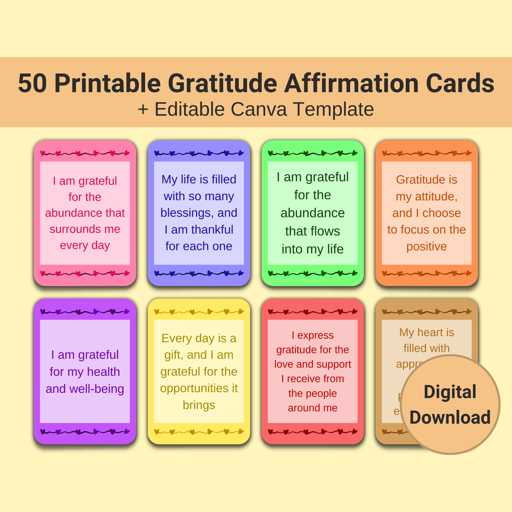 Printable Gratitude Affirmation Cards, Daily Affirmations, Gift for ...
