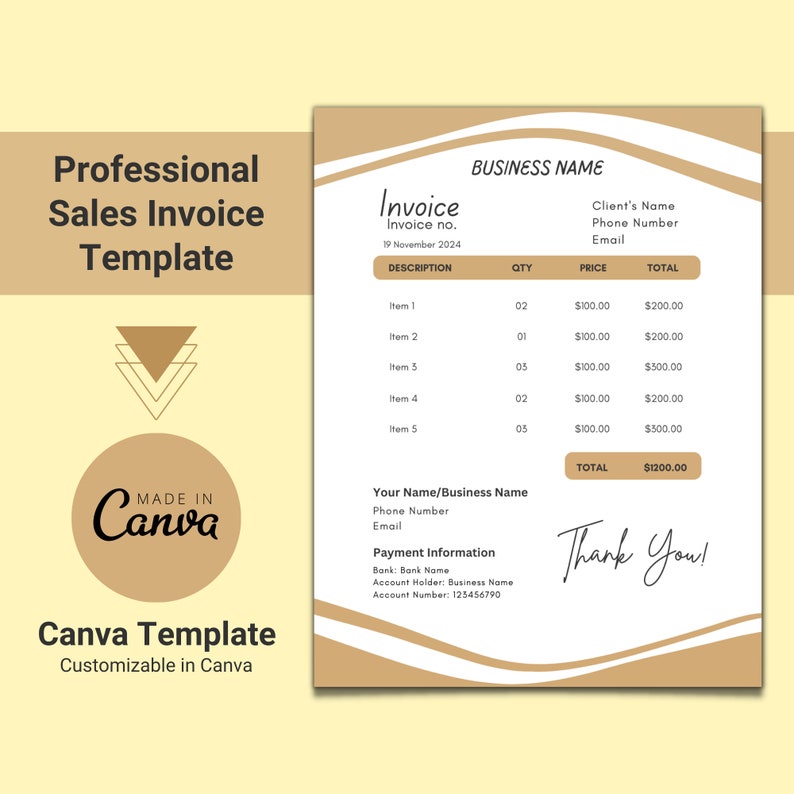 Professional Sales Invoice Template, Printable Small Business Invoice ...