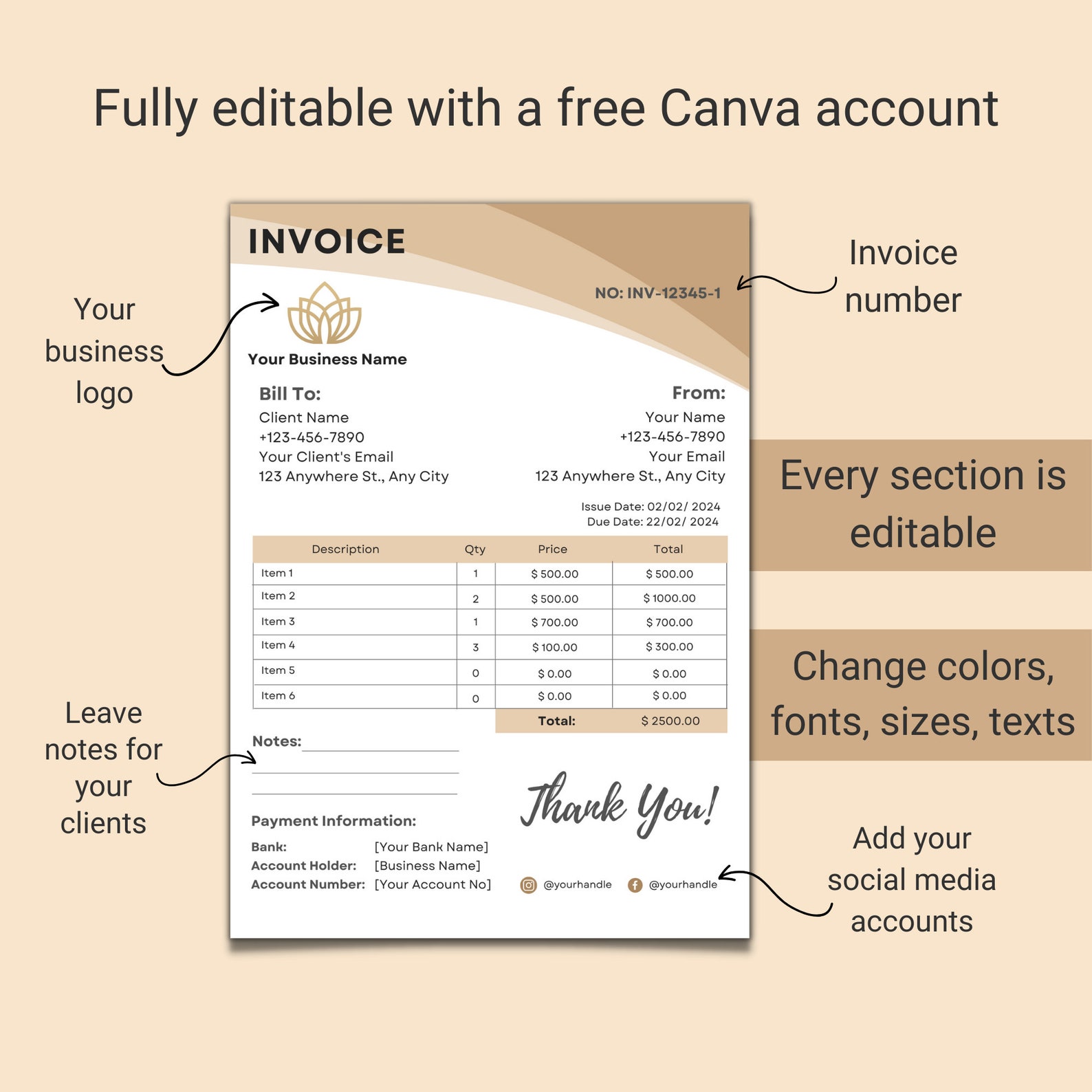 Professional Invoice Template, Printable Small Business Invoice, Custom ...