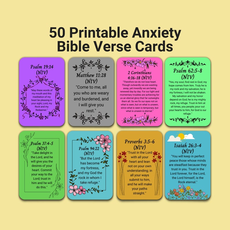 Printable Anxiety Bible Verse Cards, Bible Study Tools, Memory Verse ...