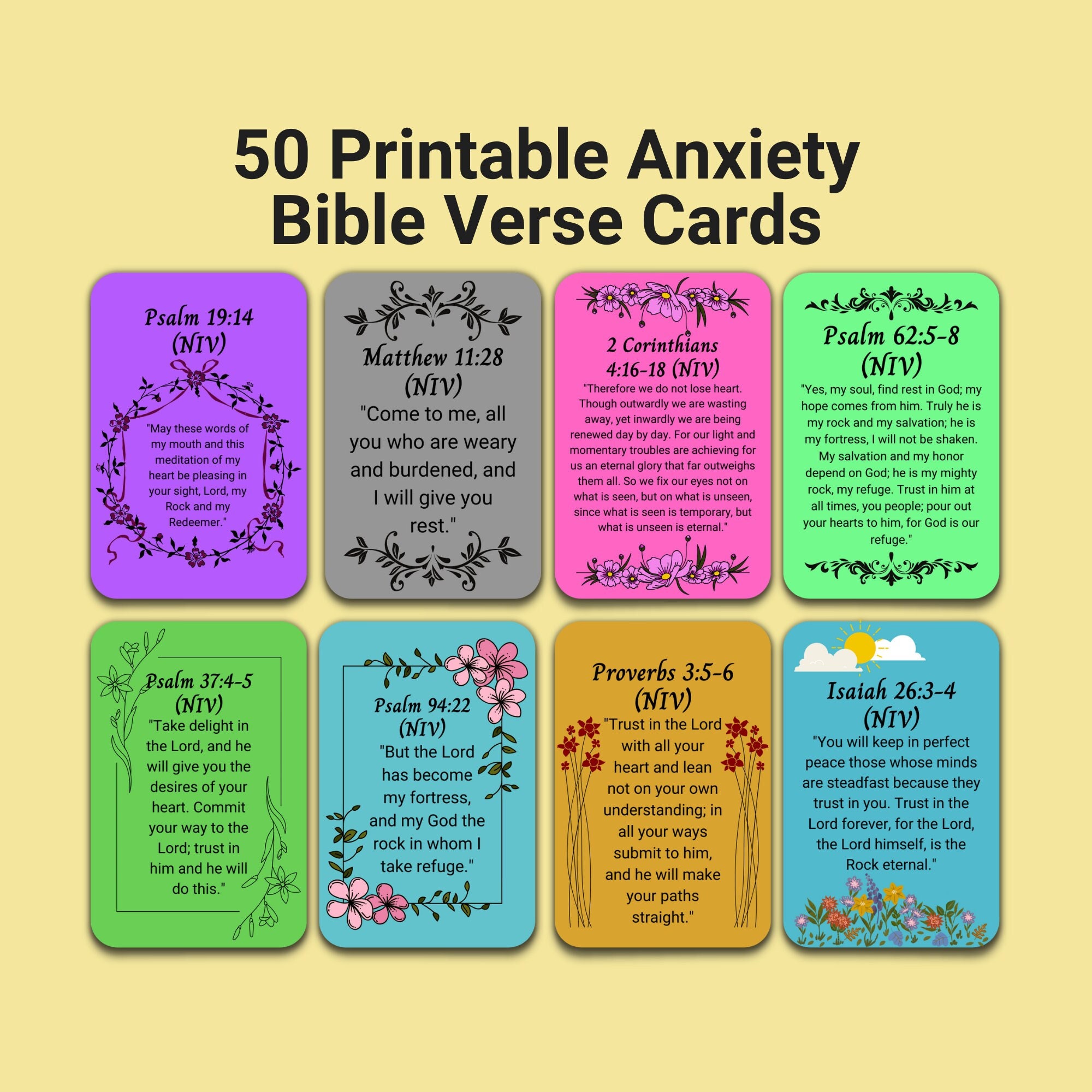 Printable Anxiety Bible Verse Cards, Bible Study Tools, Memory Verse ...