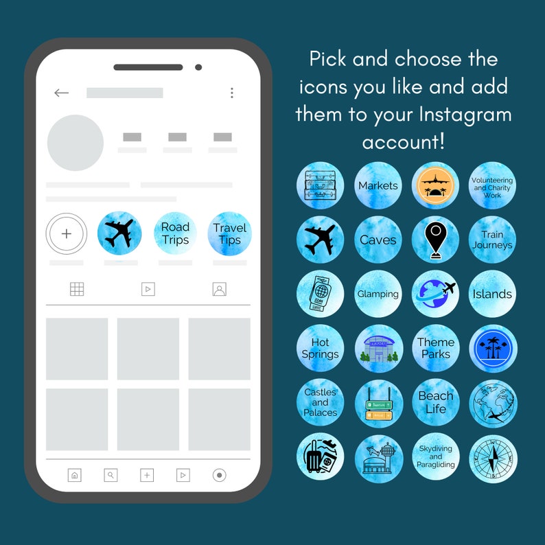 Blue Travel Instagram Highlight Covers, Travel IG Icons, Traveler Gift ...
