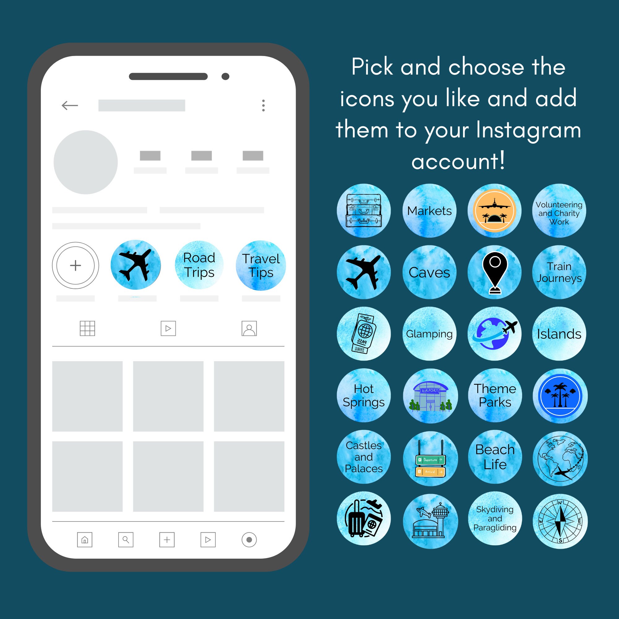 Blue Travel Instagram Highlight Covers, Travel IG Icons, Traveler Gift ...