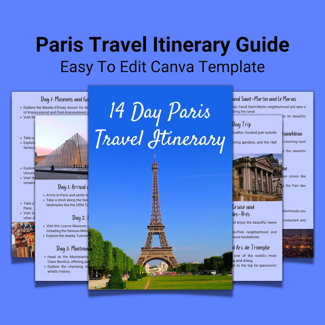 Paris Travel Itinerary, Travel Planner Canva Template, Travel Gift ...