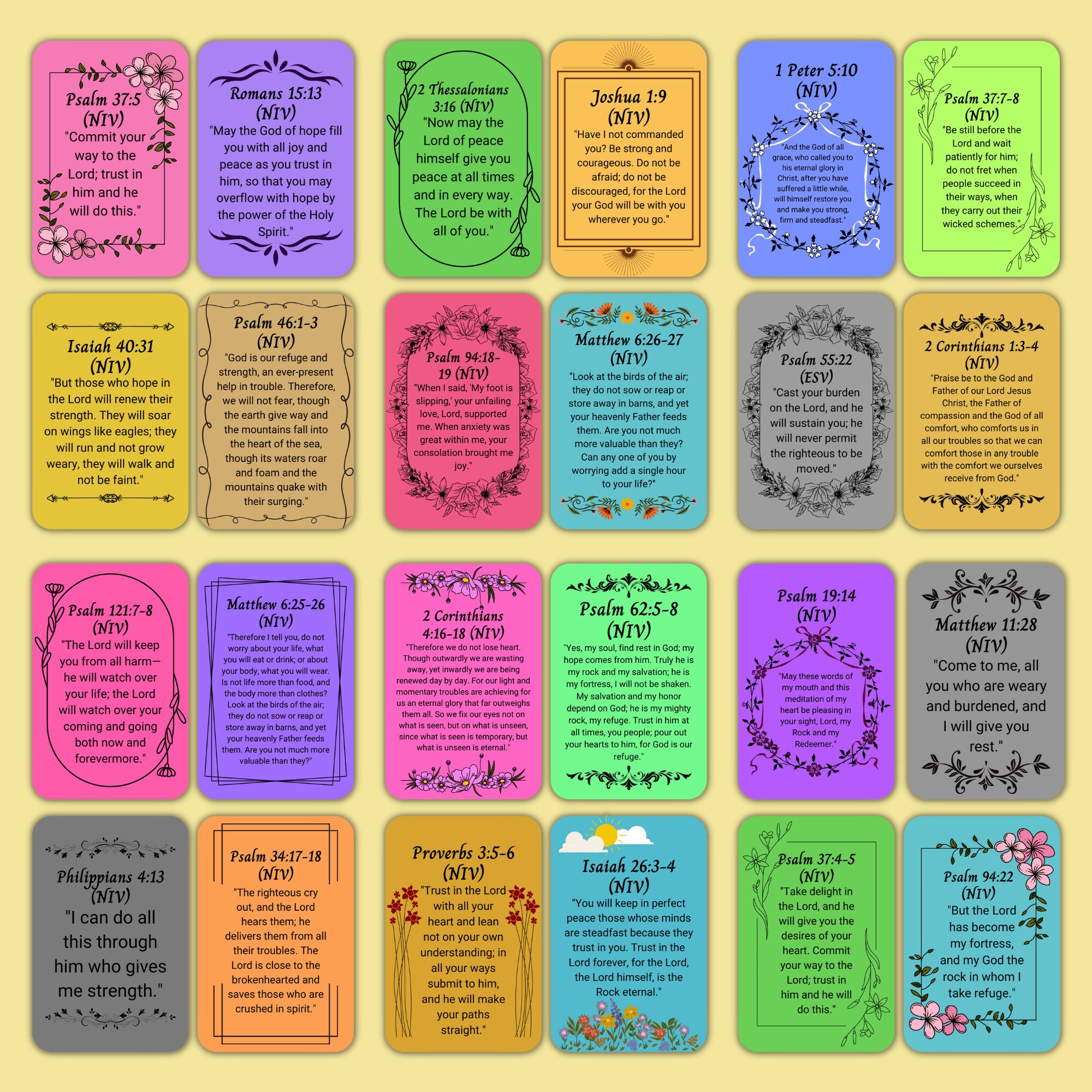 Printable Anxiety Bible Verse Cards, Bible Study Tools, Memory Verse ...