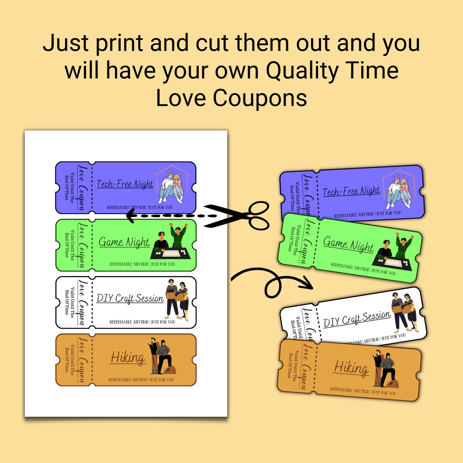 60 Printable Quality Time Love Coupons for Him and Her, Couple Coupons ...