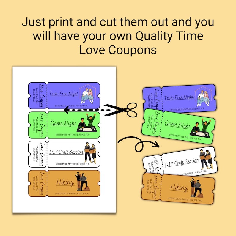 60 Printable Quality Time Love Coupons for Him and Her, Couple Coupons ...